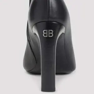 Balenciaga Leather Ankle Bootie With Silver-tone Bb Logo