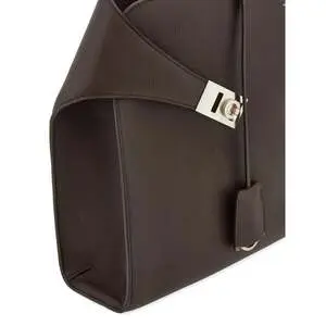 FERRAGAMO Calfskin Leather Tote Bag With Clasp Detail