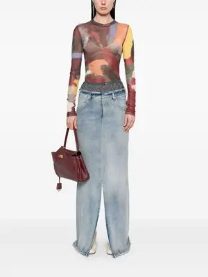 MAISON MARGIELA Denim Cotton Maxi Skirt With Front Slit - Multicolor