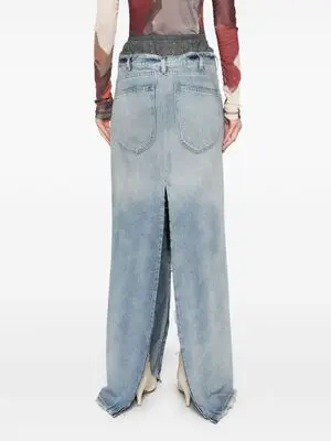 MAISON MARGIELA Denim Cotton Maxi Skirt With Front Slit - Multicolor