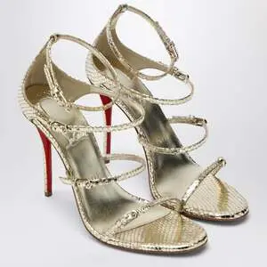 CHRISTIAN LOUBOUTIN Gold Leather High Heel Sandals