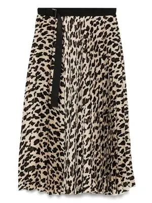 Sacai Pleated Leopard Print Midi Skirt - Multicolor