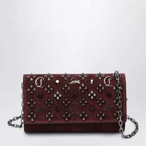 CHRISTIAN LOUBOUTIN Paloma Studded Suede Wallet On Chain - Black