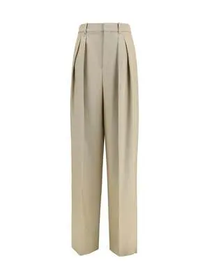 Saint Laurent SAINT LAURENT Tailored Wool And Silk Canvas High-Waisted Wide-Leg Pants Cream