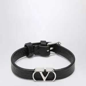 Valentino Garavani Vlogo Signature Bracelet In Grained Calfskin Leather - Black