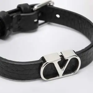 Valentino Garavani Vlogo Signature Bracelet In Grained Calfskin Leather - Black