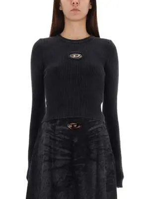 DIESEL® Ribbed Cropped Long Sleeve T-shirt - Black