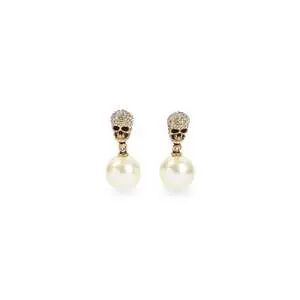 Alexander McQueen Pave Skull And Pearl Drop Earrings - Silver