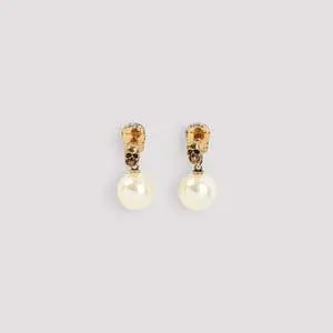 Alexander McQueen Pave Skull And Pearl Drop Earrings