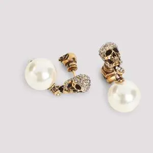 Alexander McQueen Pave Skull And Pearl Drop Earrings