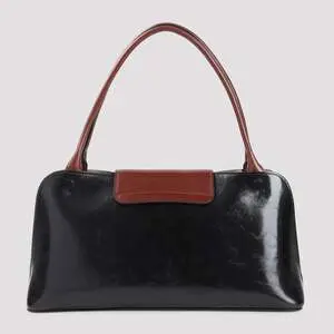 Versace Calf Leather Medium E/w Shoulder Bag With Gold-tone Buckle - Black