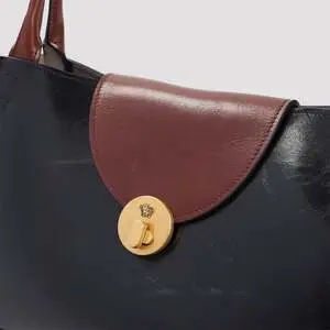 Versace Calf Leather Medium E/w Shoulder Bag With Gold-tone Buckle - Black