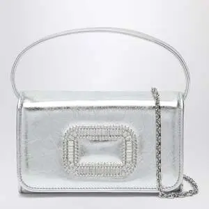 ROGER VIVIER Leather Micro Pilgrim Bag With Crystal Buckle - Silver