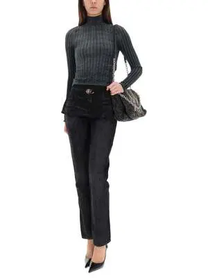 DIESEL® Ribbed High Neck Long Sleeve Top - Gray