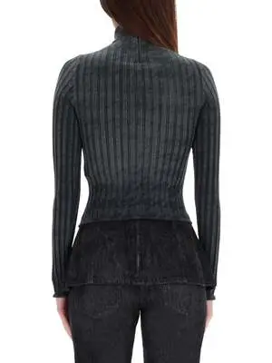 DIESEL® Ribbed High Neck Long Sleeve Top - Gray