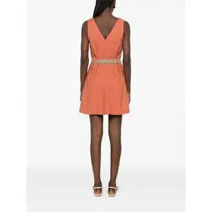 Brunello Cucinelli V-neck Sleeveless Belted A-line Dress