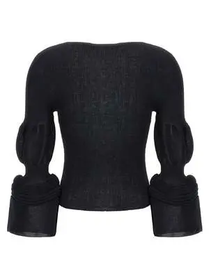 Issey Miyake Assemblage Branch Puff Sleeve Knit Top
