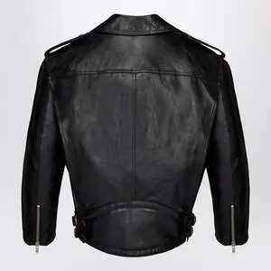 Saint Laurent Pebbled Leather Biker Jacket - Black