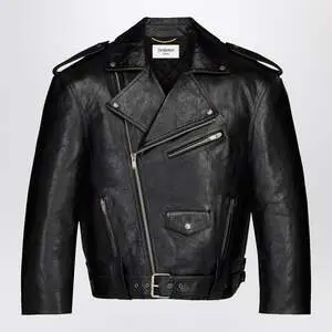 Saint Laurent Pebbled Leather Biker Jacket - Black