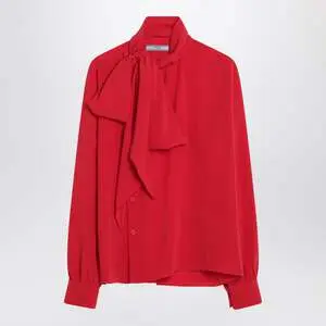 Prada Silk Blouse With Scarf Collar - Red
