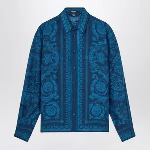 Versace Slim-fit Printed Silk Twill Shirt - Blue
