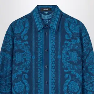 Versace Slim-fit Printed Silk Twill Shirt - Blue