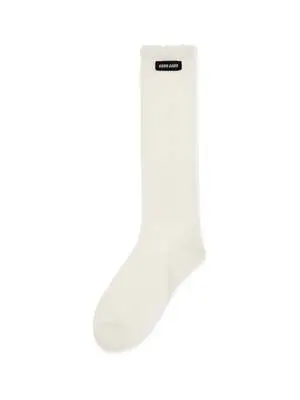 Miu Miu Cotton Pointelle Knee High Socks With Logo Detail - White