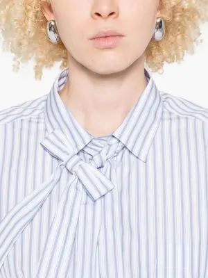 Prada Striped Cotton Shirt With Tie Neck
