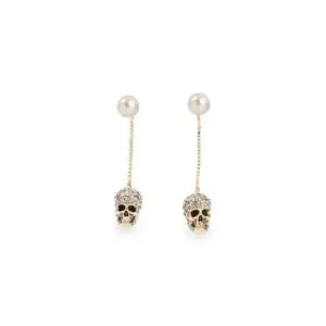 Alexander McQueen Pave Skull Pearl Drop Earrings - Silver