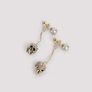Alexander McQueen Pave Skull Pearl Drop Earrings - Silver