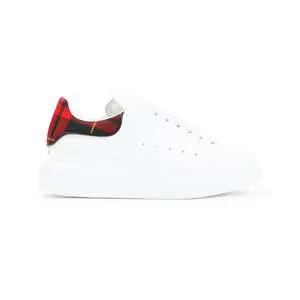 Alexander McQueen Oversized Calf Leather Sneakers With Checked Heel Insert - White