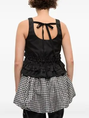 GANNI Black Nylon Ruffle Hem Tank Top - Multicolor
