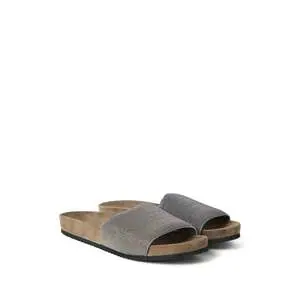 Brunello Cucinelli Tone Embellished Leather Slides - Silver