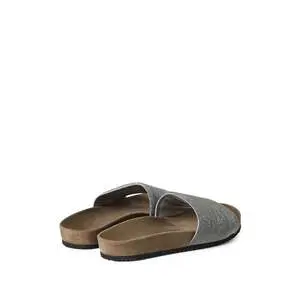 Brunello Cucinelli Tone Embellished Leather Slides - Silver