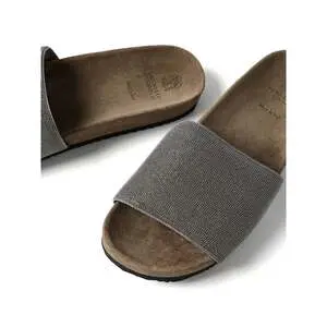 Brunello Cucinelli Tone Embellished Leather Slides - Silver