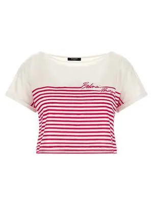 Balmain Marinière Cropped Cotton T-shirt - Pink