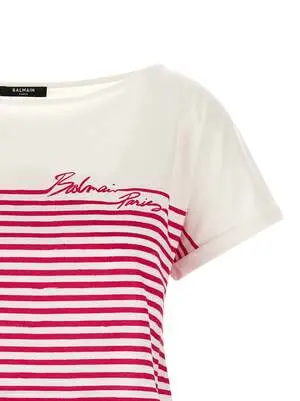 Balmain Marinière Cropped Cotton T-shirt - Pink