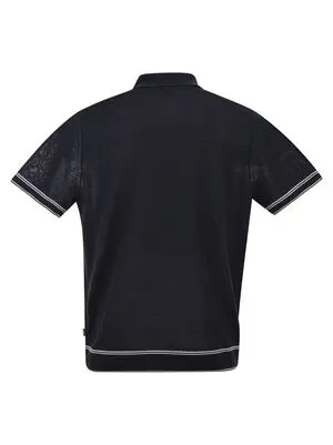 BOSS Linen And Viscose Polo Shirt With Zip And Contrast Trims - Blue
