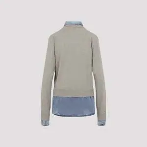 Acne Studios Layered Wool Sweater With Denim Detailing