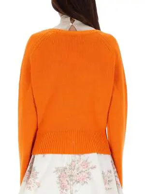 GANNI Cashmere V-neck Sweater - Orange