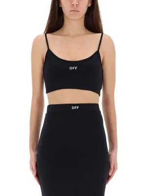 Off-White Spaghetti Strap Cropped Top - Black