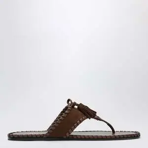 Prada Suede And Nappa Leather Flip Flops With Tassel Detail - Brown