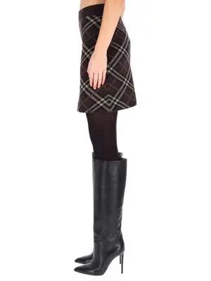 Burberry Ginny Wool And Cashmere Blend Checked Mini Skirt - Brown