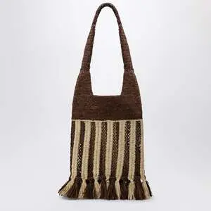 Isabel Marant Étoile Striped Raffia Bag With Fringe Trim
