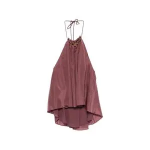 Zimmermann Halter Neck Beaded Silk Blouse - Purple