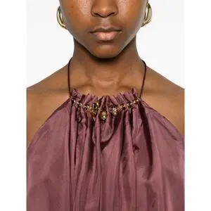 Zimmermann Halter Neck Beaded Silk Blouse - Purple