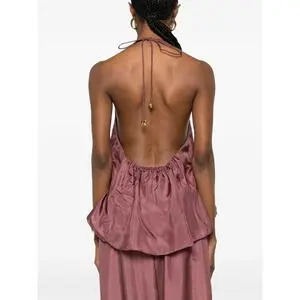 Zimmermann Halter Neck Beaded Silk Blouse - Purple