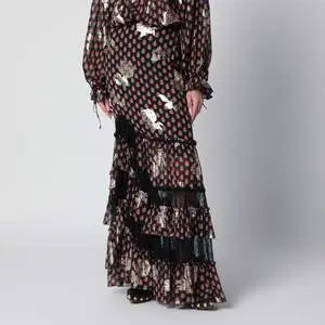 Etro Long Skirt In Silk Blend With Fil Coup - Multicolor