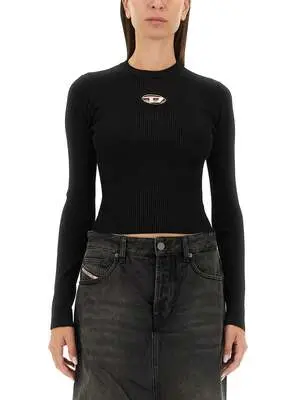 DIESEL® M-valari Cropped Ribbed Top With Embellishment - Black