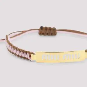 Miu Miu Woven Cord Bracelet With Logo Plaque